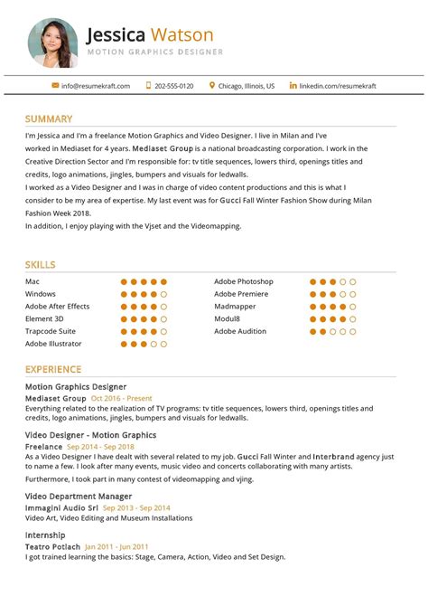 Motion Graphics Designer Resume Example In Resumekraft