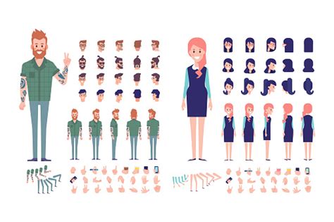 젊은 남자와 여 자가 창조와 다양 한 플레이 헤어스타일 포즈 제스처 설정 다리 신체 부분에 대한 스톡 벡터 아트 및 기타 이미지 다리 신체 부분 다양 등 Istock