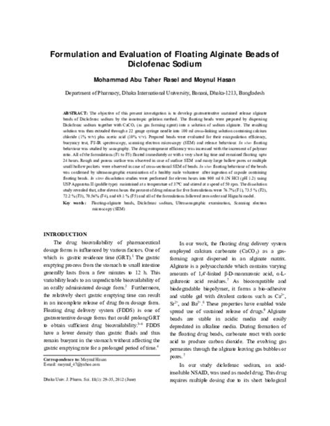Pdf Formulation And Evaluation Of Floating Alginate Beads Of