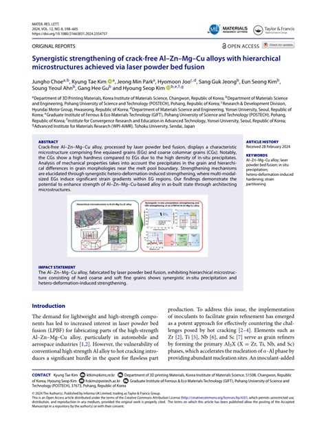 Pdf Synergistic Strengthening Of Crack Free Alznmgcu Alloys With