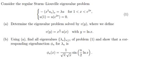 Solved Consider The Regular Sturm Liouville Eigenvalue