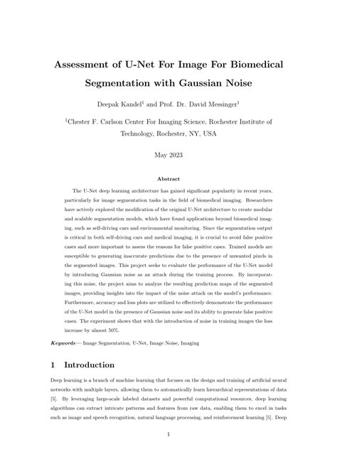Pdf Assessment Of U Net For Image For Biomedical Segmentation With Gaussian Noise