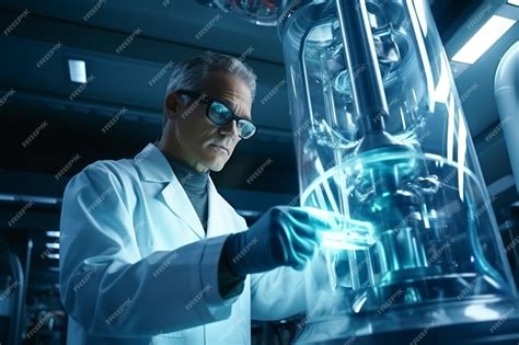 premium ai image serious scientist in lab coat and gloves working