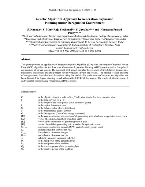 Pdf Genetic Algorithm Approach To Generation Expansion Planning Under Deregulated Environment