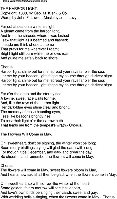 Old Time Song Lyrics For 34 The Harbor Light