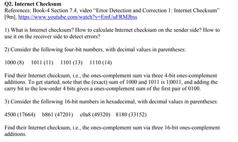q2 internet checksum references book 4 section 7 4