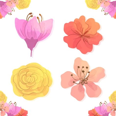 白い背景に分離された水彩画の春の花のコレクション 無料のベクター