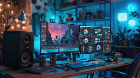 A Creative Workspace Setup With Dual Monitors Graphic Tablet And Mood Board Highlighting The