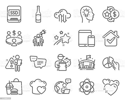 비즈니스 아이콘 이 설정됩니다 브랜드 홍보대사 하트 아레나 사인으로 아이콘이 포함되어 있습니다 Ssd 원자 충성도 포인트 기호 벡터 0명에 대한 스톡 벡터 아트 및 기타