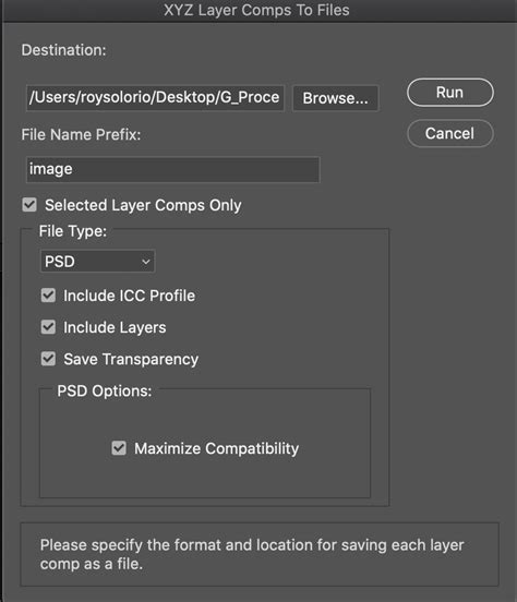 solved adding a universal destination path in layercomps adobe