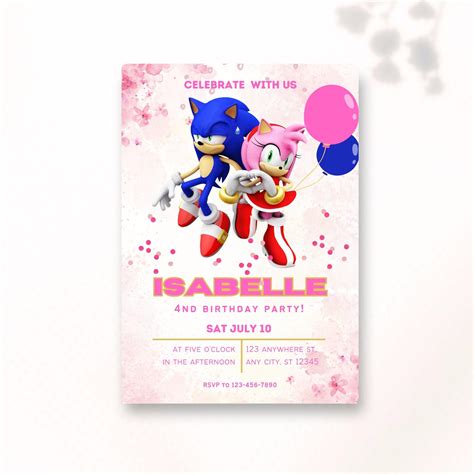 Editable Sonic Birthday Invitation Template Digital Sonic Invite Pink Sonic Birthday Party