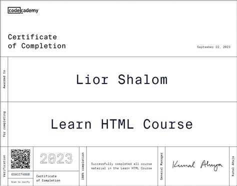 Earned Html Course From Codecademy Lior Shalom 🛡️ Posted On The Topic