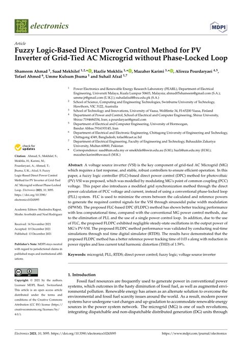 Pdf Fuzzy Logic Based Direct Power Control Method For Pv Inverter Of