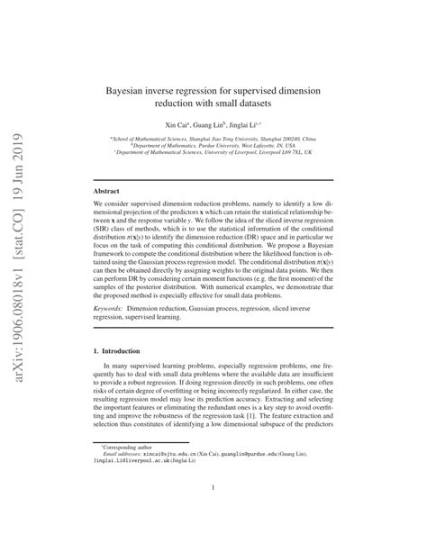 Pdf Bayesian Inverse Regression For Supervised Dimension Reduction With Small Datasets