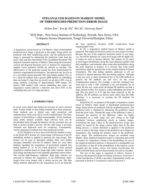 Pdf Steganalysis Based On Markov Model Of Thresholded Prediction