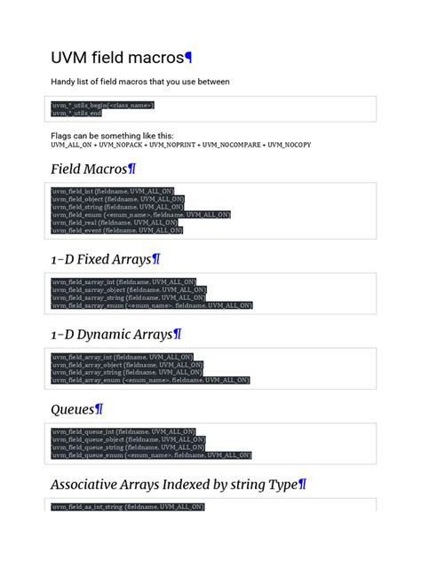 Uvm Field Macros Pdf
