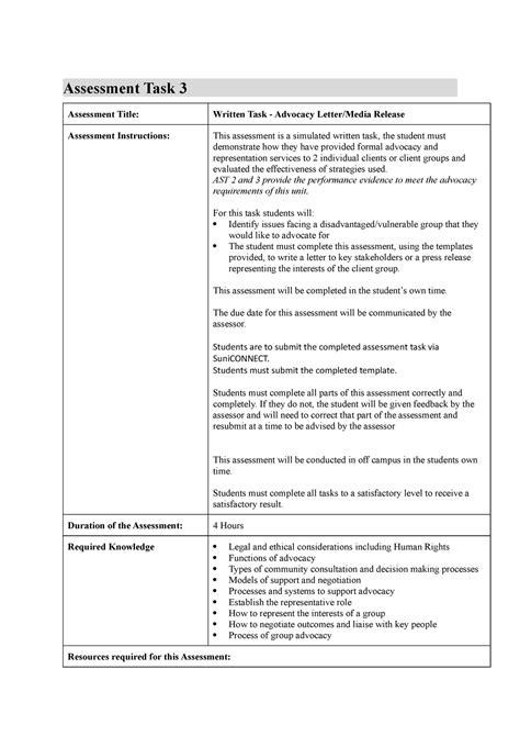 Assessment Task 3 At 3 Assessment Task 3 Assessment Title Written Task Advocacy Letter