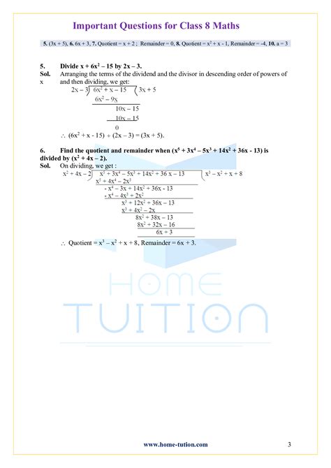 Important Questions For Cbse Class 8 Maths Chapter 14 Factorization