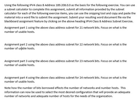Solved Ipv4 Class B Address Exercise Using The Following
