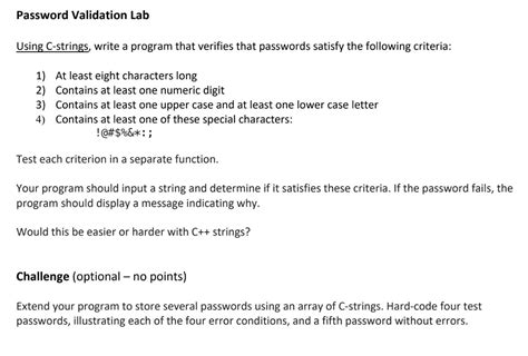 Solved Password Validation Lab Using C Strings Write A