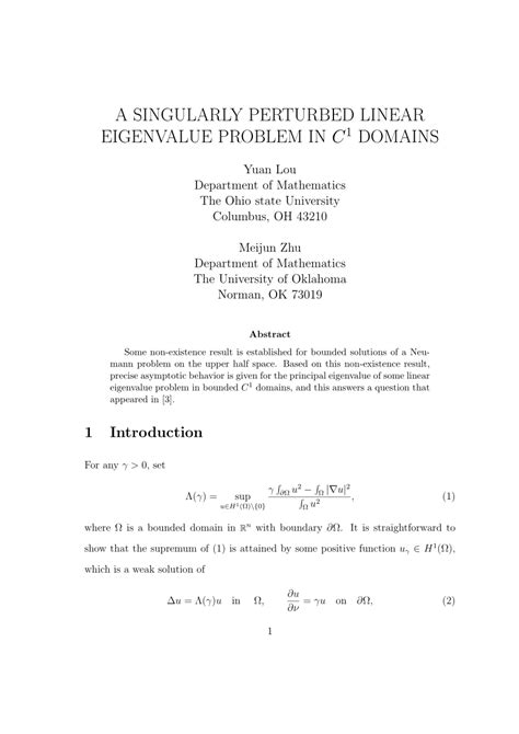 Pdf A Singularly Perturbed Linear Eigenvalue Problem In C 1 Domains