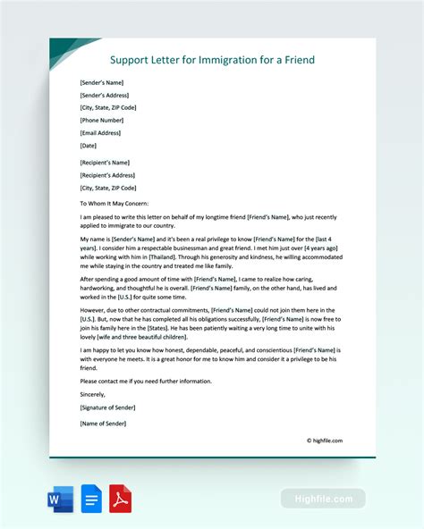Sample Letter Of Support For Immigration Marriage Pdf Free Word Template