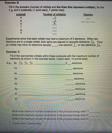 Solved Exercise B Fill In The Answers Number Of Orbitals Chegg Com