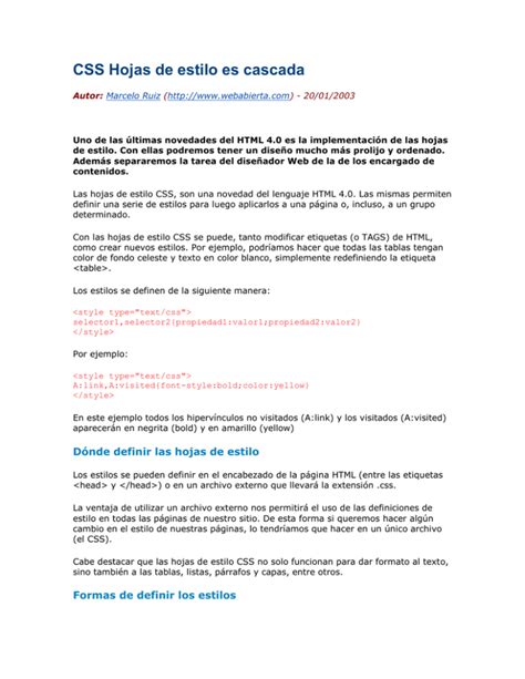 Css Hojas De Estilo Es Cascada