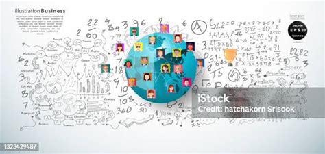 소셜 네트워크 기술을 가진 다양한 사람들 연락처 통신 지구 성공을위한 트로피 배경 계획 비즈니스 현대 아이디어 및 개념 일러스트 레이션 벡터 학습에 대한 스톡 벡터 아트 및