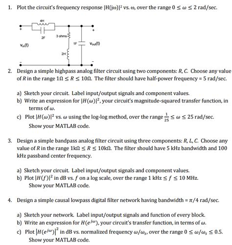 solved plot the circuit s frequency response h j omega 2