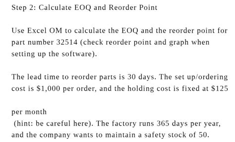 [solved] Step 2 Calculate Eoq And Reorder Point Use Excel Om To Calculate Course Hero