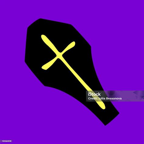 평평한 스타일로 십자가가있는 관의 검은 실루엣 벡터 아이콘 어두운 보라색 배경에 격리 된 클립 아트 할로윈 죽음 죽은 장례식의 테마 10월에 대한 스톡 벡터 아트 및 기타