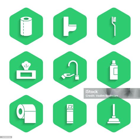 비누 면도 젤 폼 고무 플런저 세척제 병 화장지 롤 물티슈 팩 칫솔 및 종이 타월 아이콘으로 손을 씻습니다 벡터 건강한 생활방식에 대한 스톡 벡터 아트 및 기타 이미지