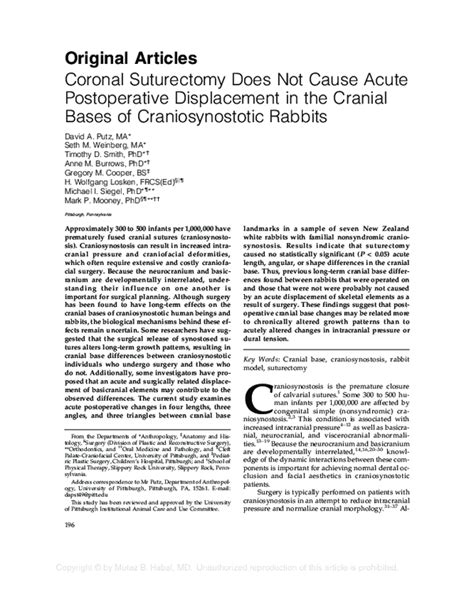 Pdf Coronal Suturectomy Does Not Cause Acute Postoperative