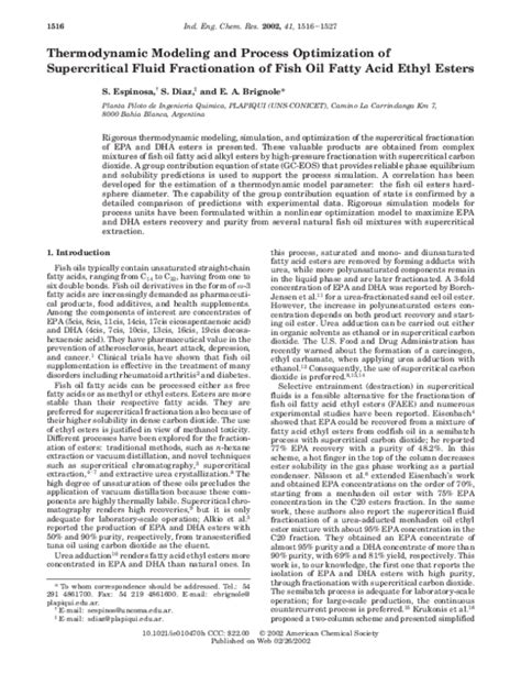 Pdf Thermodynamic Modeling And Process Optimization Of Supercritical Fluid Fractionation Of