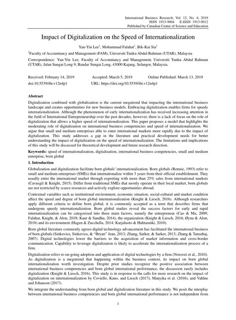 Pdf Impact Of Digitalization On The Speed Of Internationalization