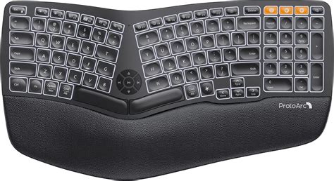 Protoarc Backlit Wireless Ergonomic Keyboard Ek01 Bluetooth Ergo Split Keyboard With Wrist Rest