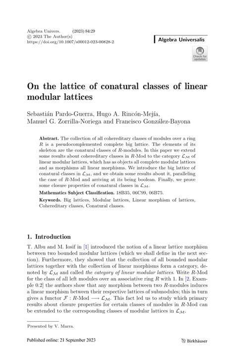 Pdf On The Lattice Of Conatural Classes Of Linear Modular Lattices