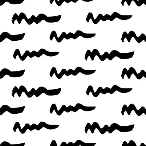 Бесшовный узор с черными волнистыми мазками гранж кисти в абстрактных формах на белом фоне