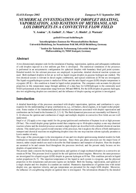 Pdf Numerical Investigation Of Droplet Heating Vaporization And