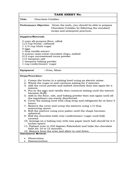 task sheet no 3 23 chocolate crinkles pdf cooking food and wine