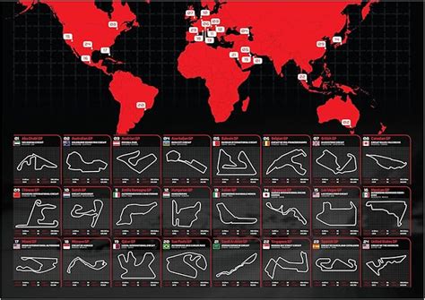 F1 Race Track Map Large Poster Featuring All 24 Formula One Race