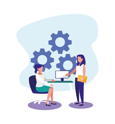 Digital Computer Gears And Women Vector Design 4975851 Vector Art At Vecteezy