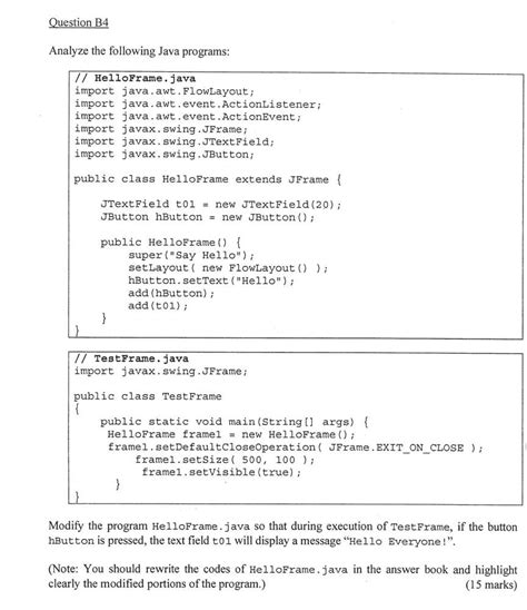 Solved Question B4 Analyze The Following Java Programs