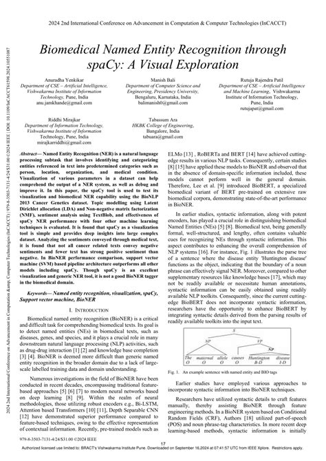 Pdf Biomedical Named Entity Recognition Through Spacy A Visual