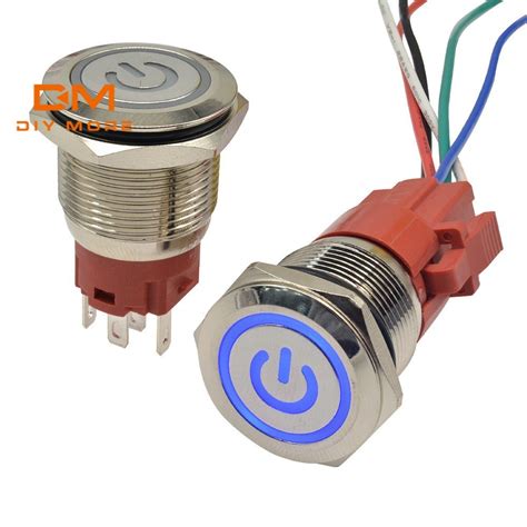 In Stock DIYMORE 19MM Push Button Switch 250V 5A Self Resetting Circle Round Blue LED Ring