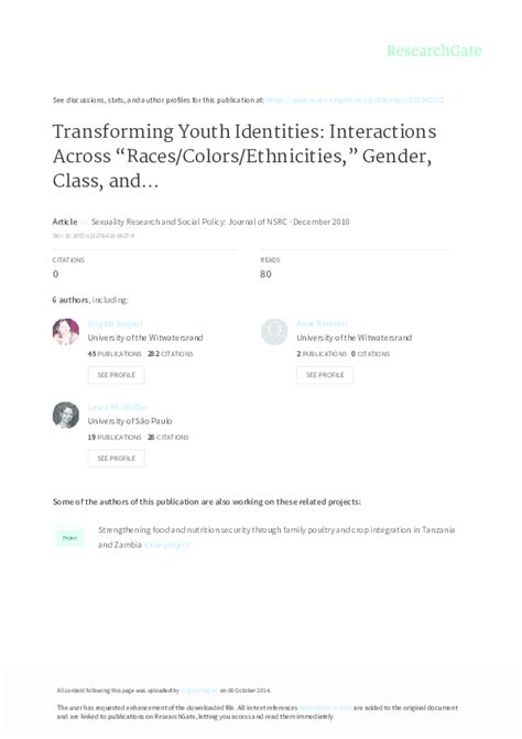 Pdf Transforming Youth Identities Interactions Across Racescolors