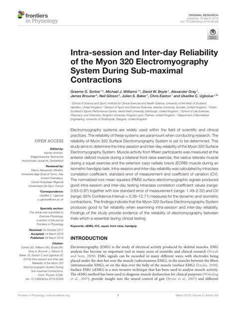 Pdf Intra Session And Inter Day Reliability Of The Myon 320