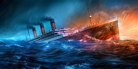 Premium Photo Watercolor Depiction Of The Titanic Sinking In The