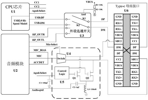 兼容usb2 0通信和type C模拟耳机的电路的制作方法